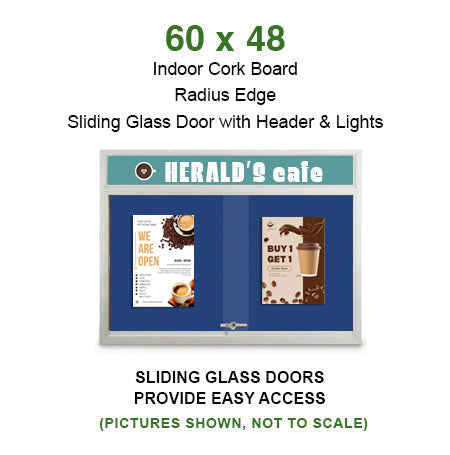 60x48 Radius Edge Sliding Glass Bulletin Boards w Header FREE SHIPPING ...
