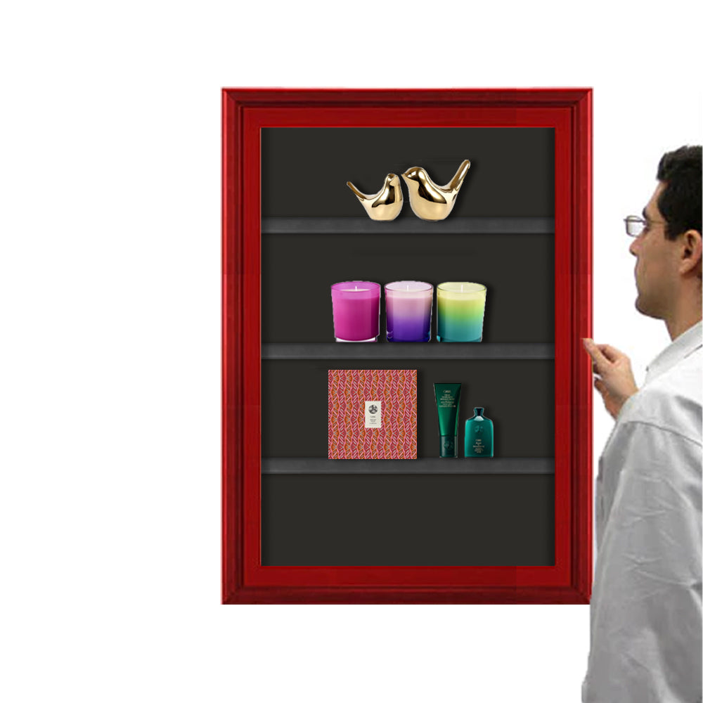 Designer Wood Frame Wall Display Case with Wooden Shelves 3" Deep ...