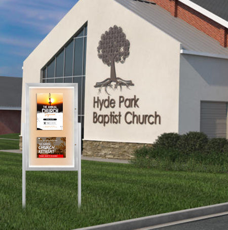 Standing LED Outdoor Bulletin Board Display Case + Radius Edge Cabinet ...