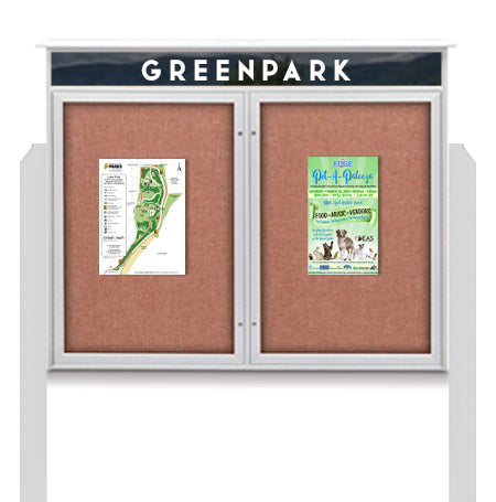 45x36 Outdoor Message Center Cork Board with Header and Posts | 2 Doors ...